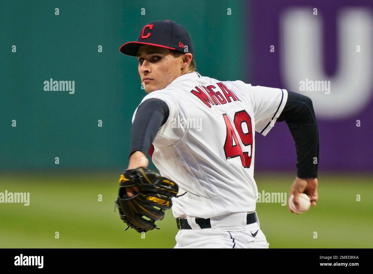 Cleveland Indians starting pitcher Eli Morgan delivers in the first ...