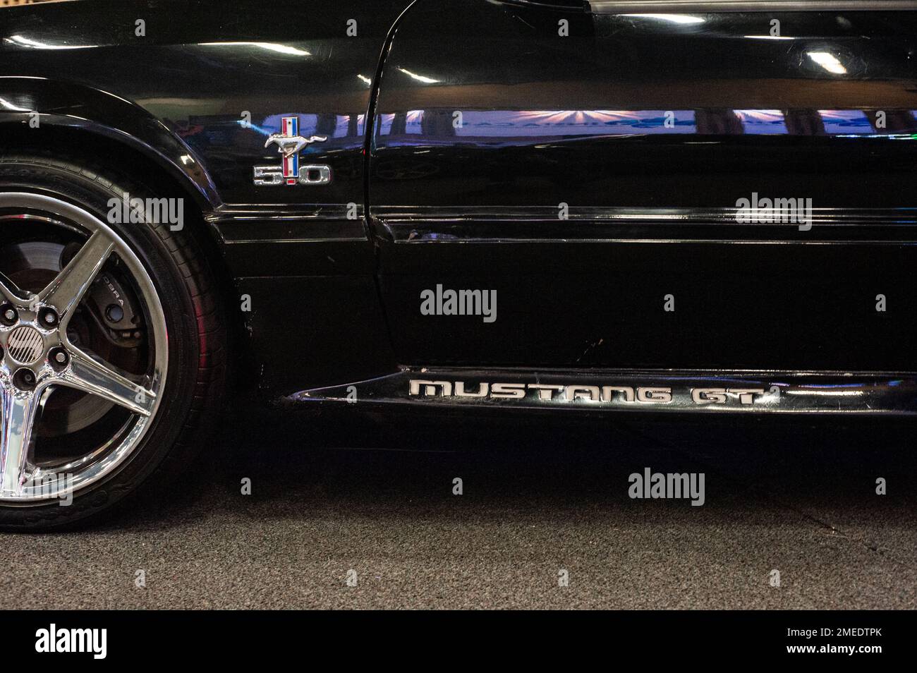 A 5.0 liter Ford Mustang is seen during the MCM Car Show in Bogota ...