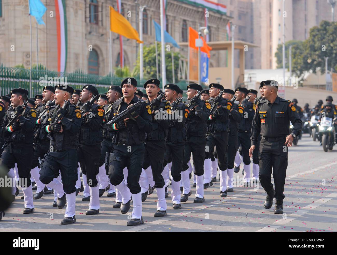 Anti-Terrorism Squad (ATS) soldiers march in front of the Vidhan Sabha ...