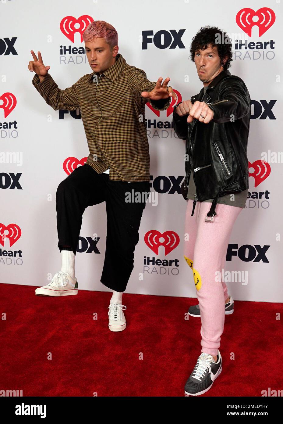 Josh Dun, right, and Tyler Joseph, ofTwenty One Pilots, attend the ...