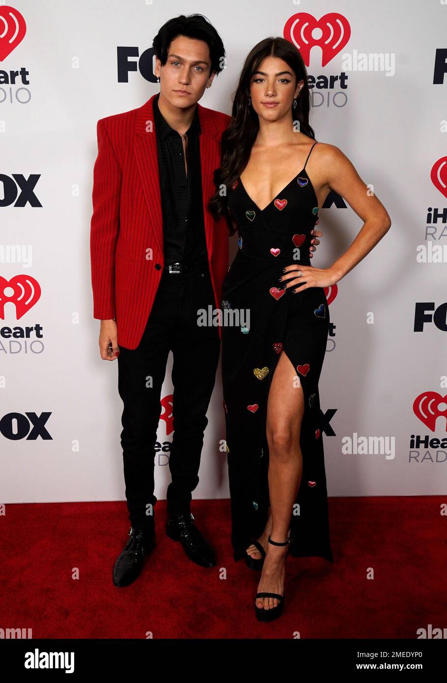 Lil Huddy, left, and Charli D'Amelio attend the iHeartRadio Music ...