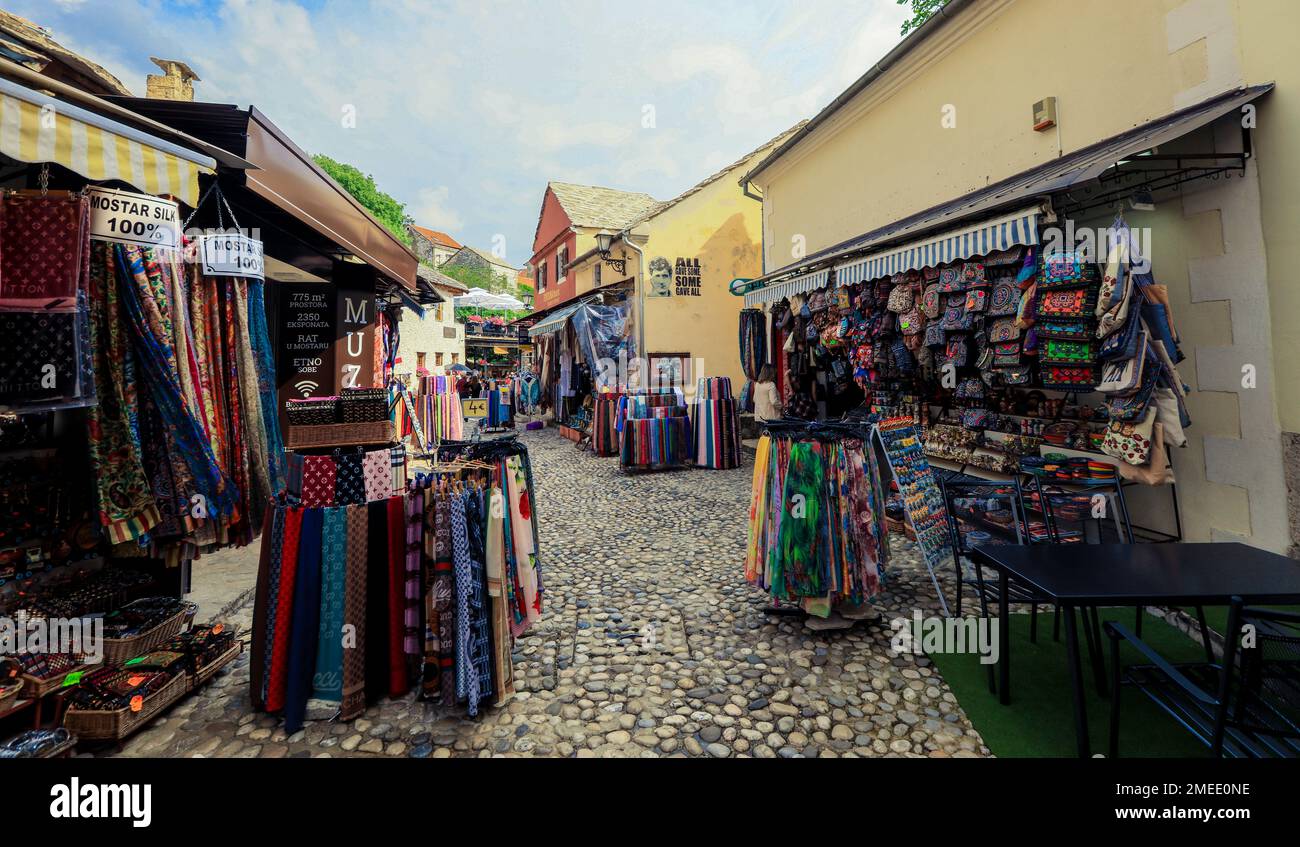 Old City in city center of Mostar with the Colorful Traditional ...