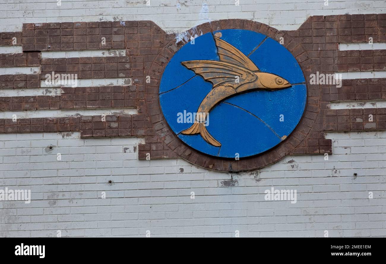 A terra cotta flying fish, representing a Boeing 314 flying boat ...