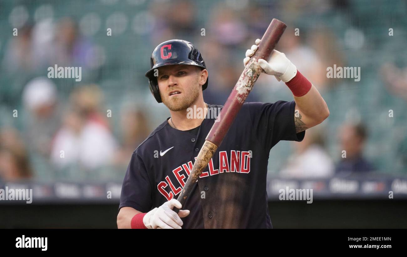 Cleveland Indians' Jake Bauers plays during the first inning of a ...