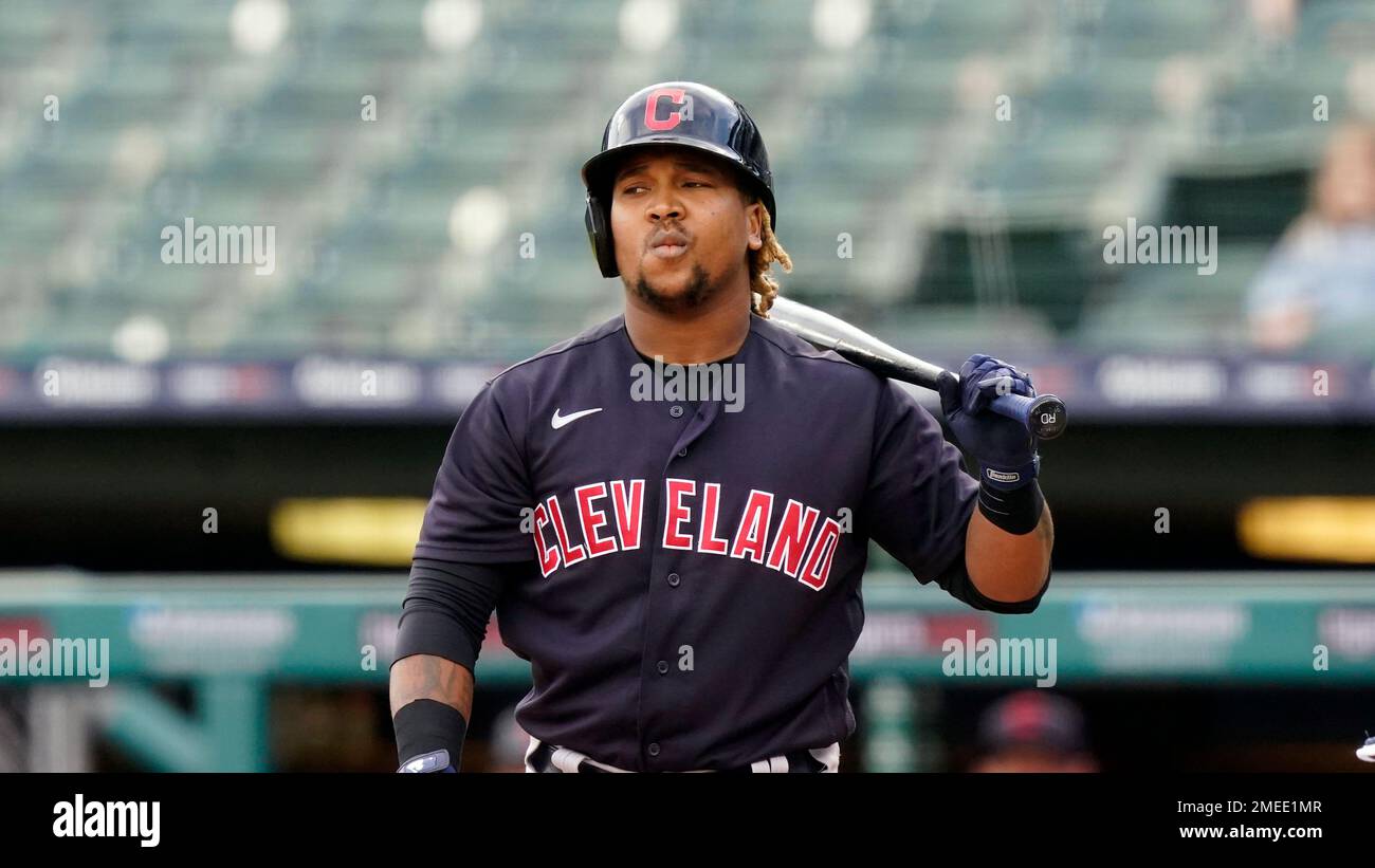 Cleveland Indians' Jose Ramirez plays during the first inning of a ...