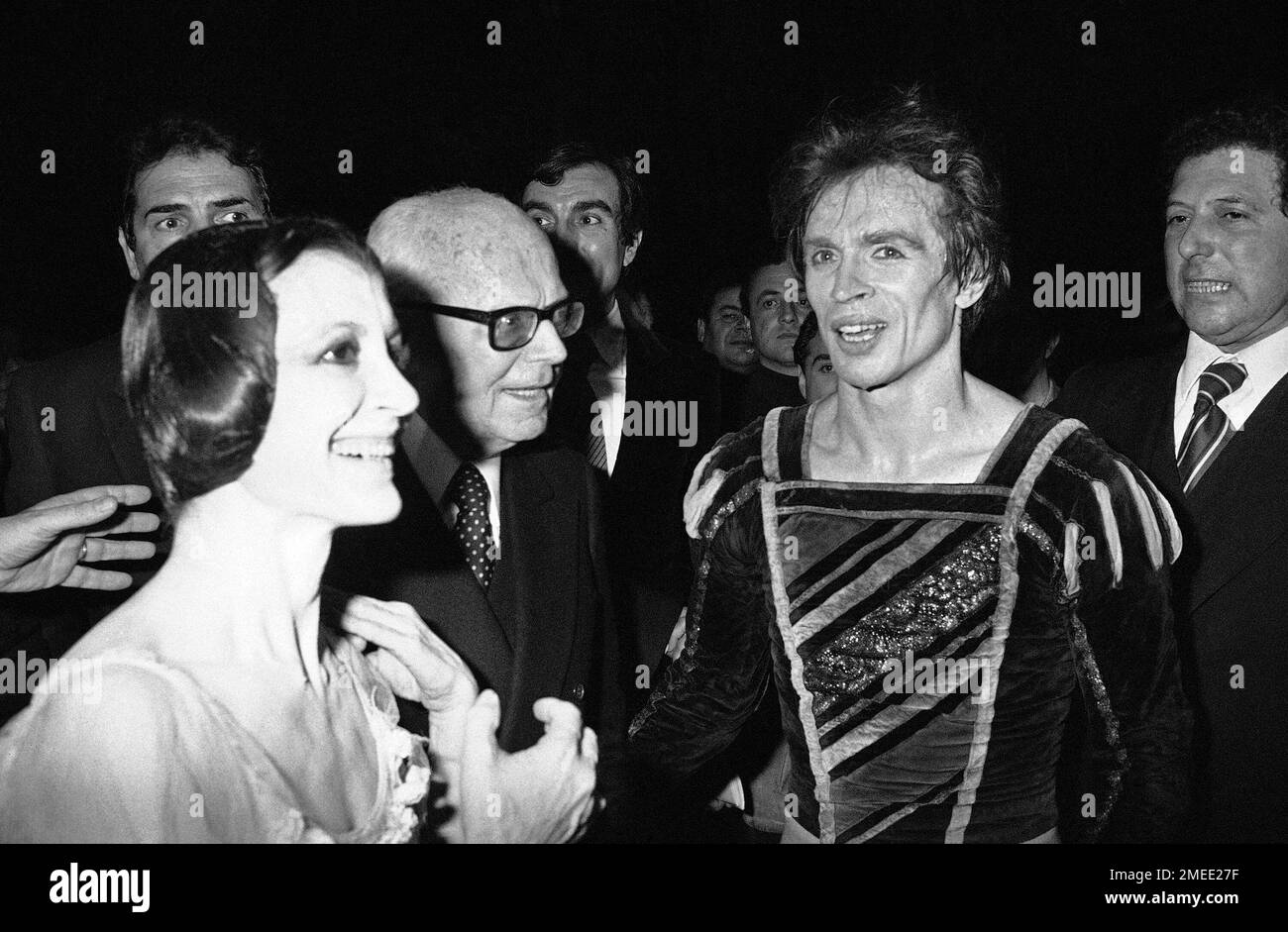 Italian ballet star Carla Fracci and Rudolf Nureyev are congratulated ...