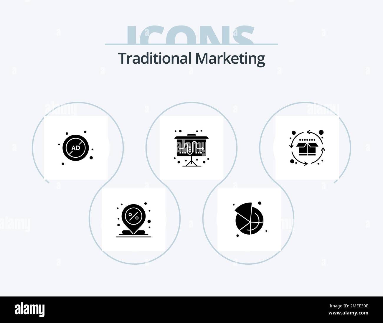 Traditional Marketing Glyph Icon Pack 5 Icon Design. tactic. market. share. flipchart. block ...