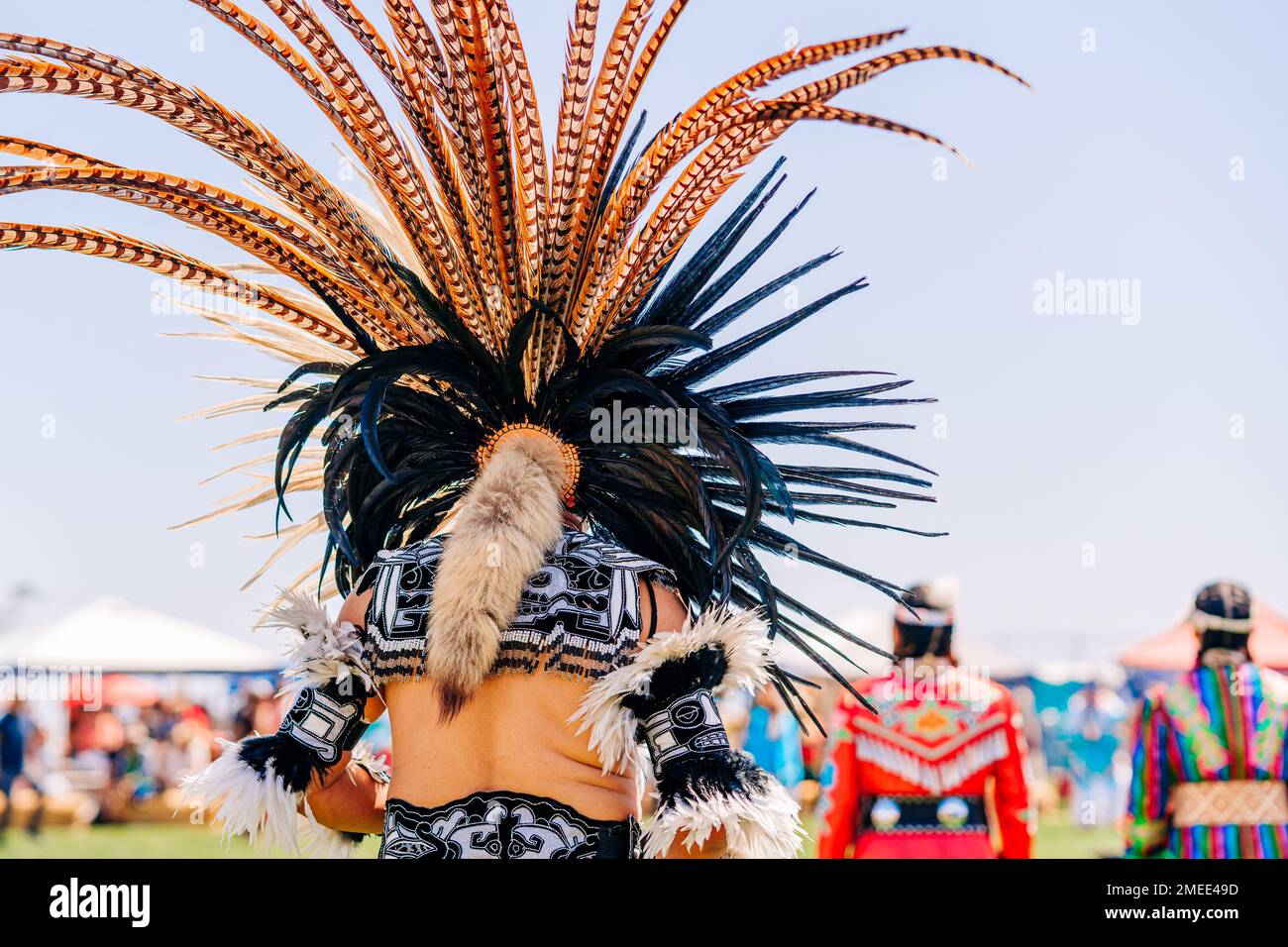 Powwow. Native Americans dressed in full regalia. Details of regalia ...
