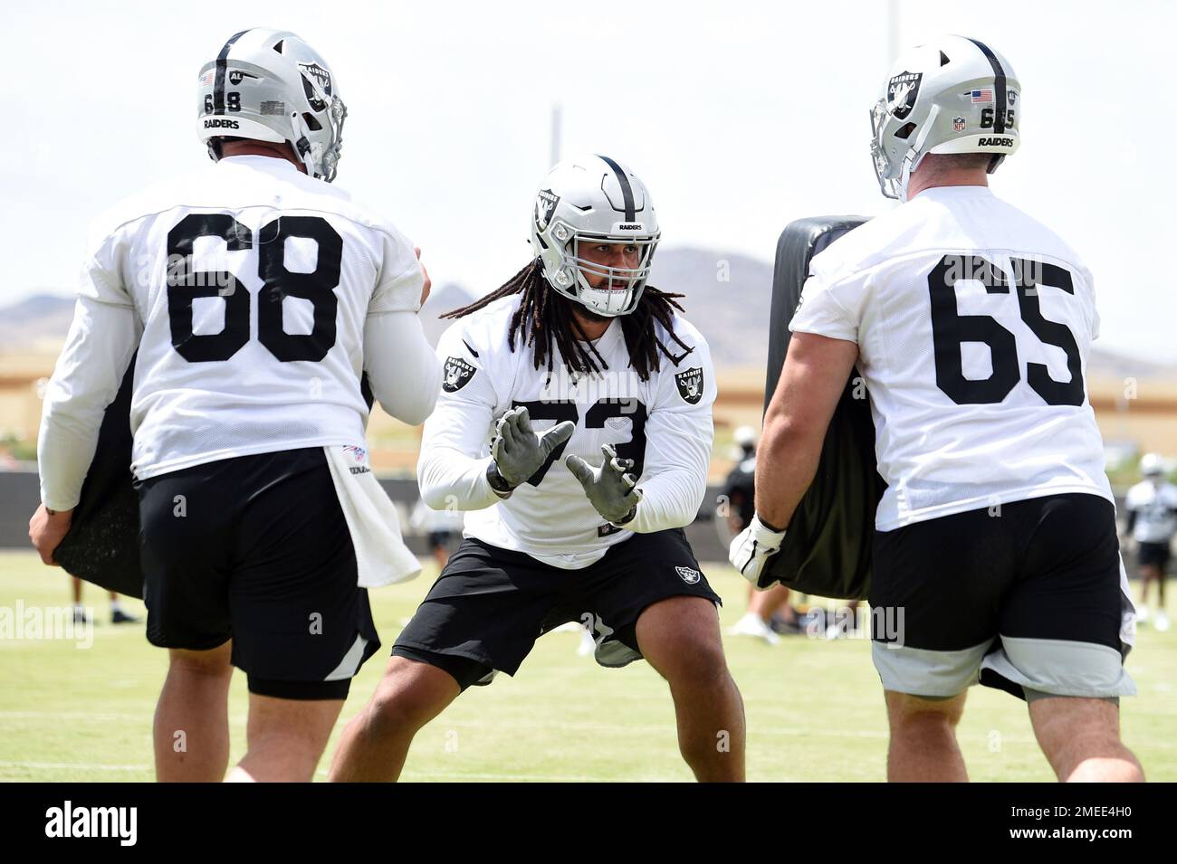 Las Vegas Raiders offensive lineman Andre James (68), tackle Devery ...