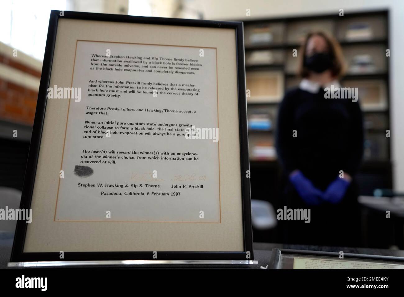 A letter and bet made by Professor Stephen Hawking and Kip Thorne with ...