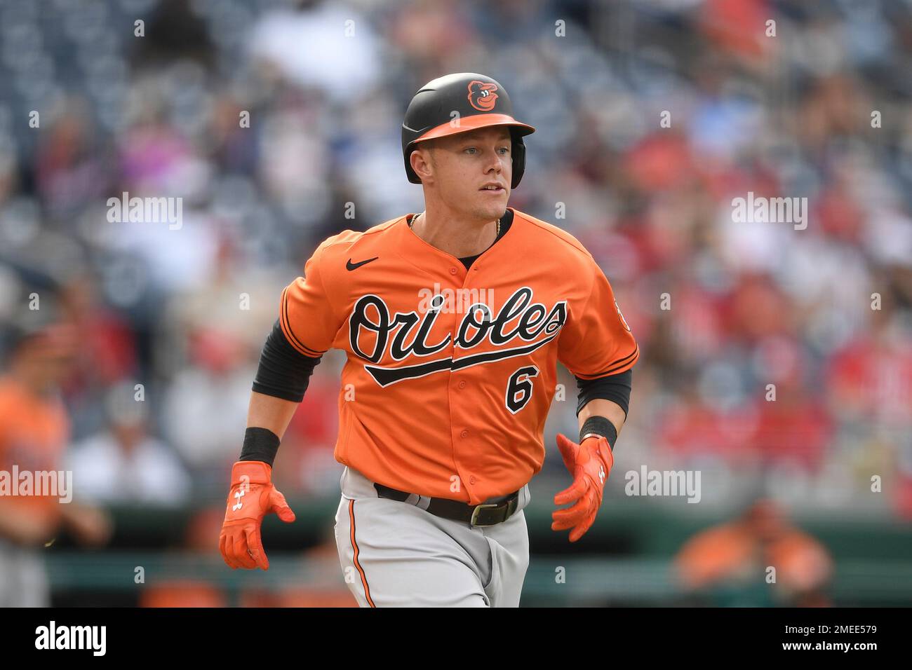 Baltimore Orioles' Ryan Mountcastle runs to first during a baseball ...