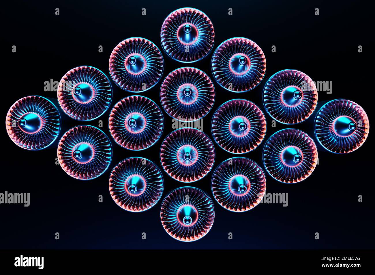 3D rendering future engine rocket turbine technology under blue and ...