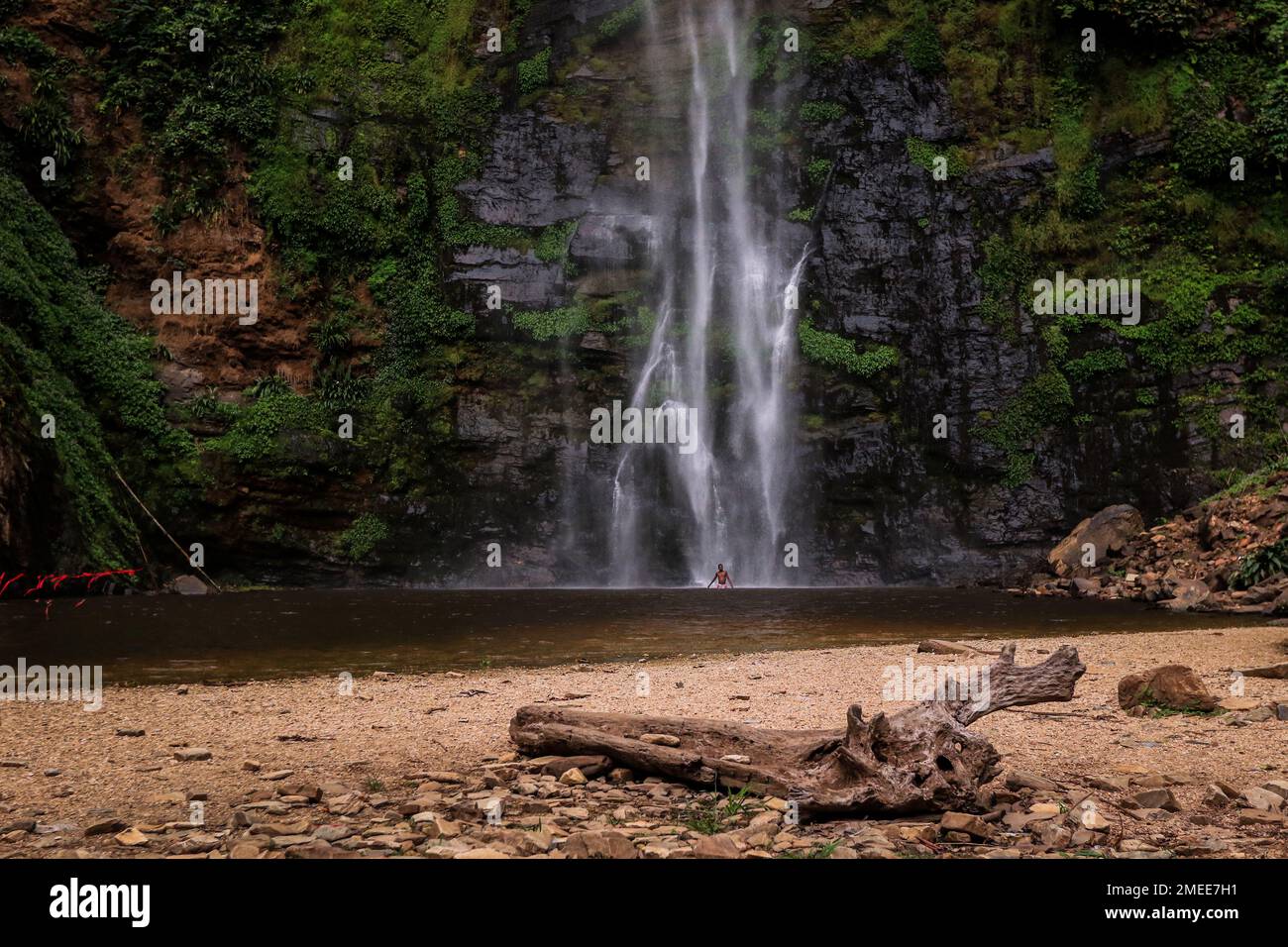 View to the Wli Waterfalls, the highest waterfall in Ghana and the ...