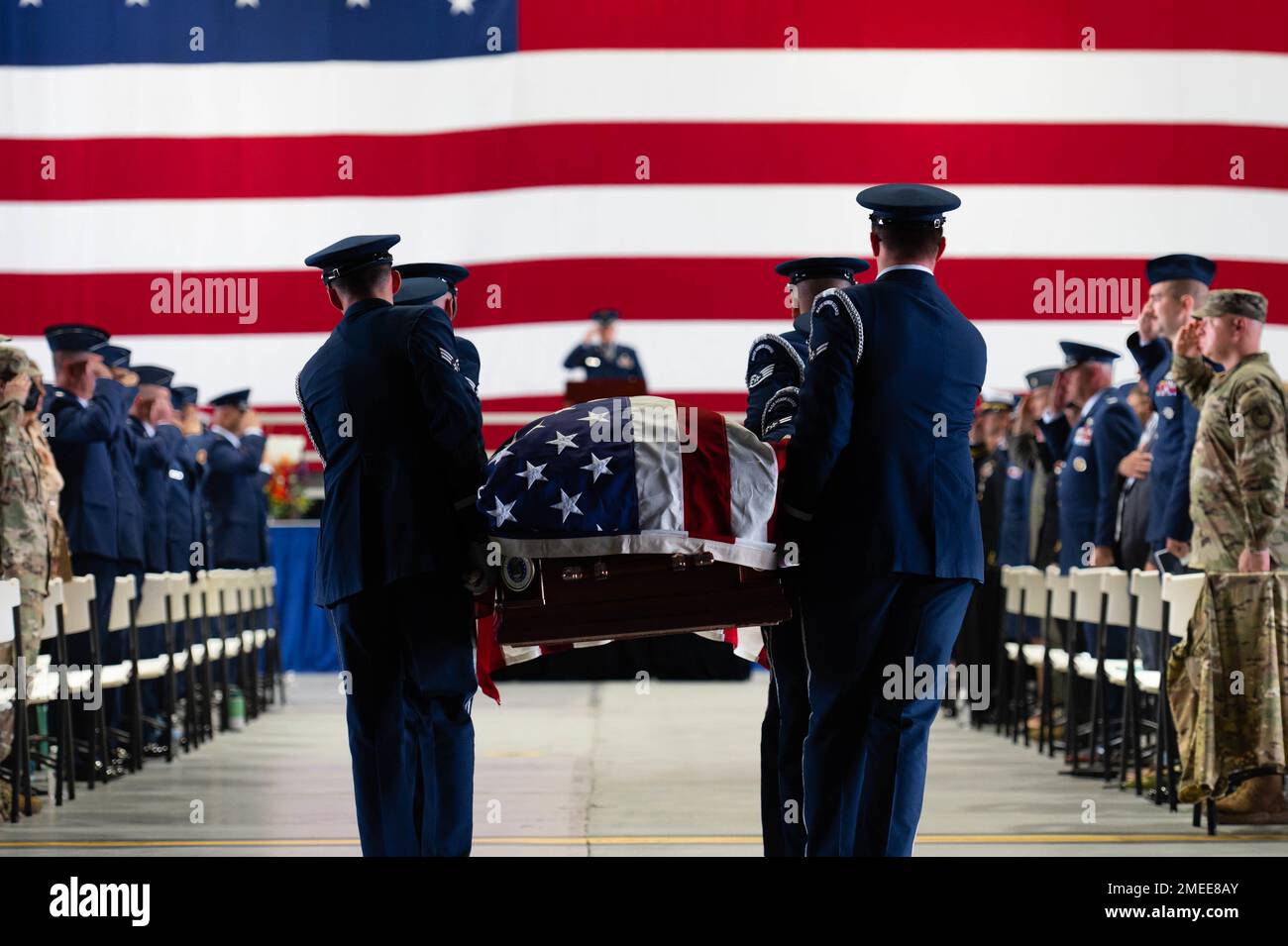 Ceremonial Guardsmen from Scott Air Force Base carry the remains of Col ...