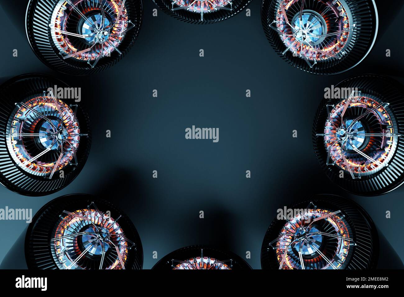 3D rendering future engine rocket turbine technology. Futuristic part ...