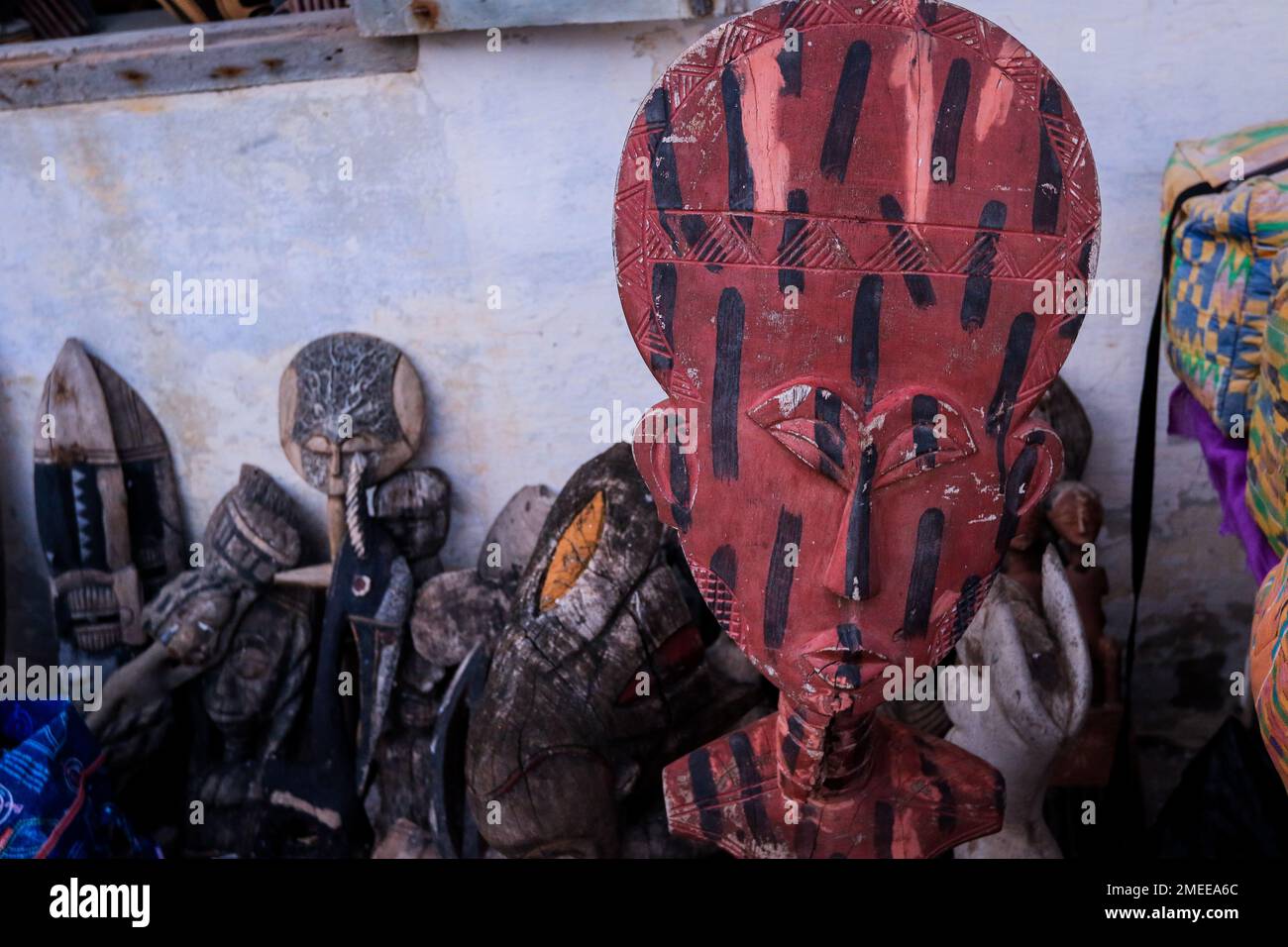 Wooden African Masks in the Souvenir Shop, Ghana Stock Photo - Alamy