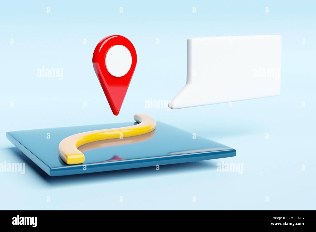 3d illustration of an icon with a red destination point on the map ...