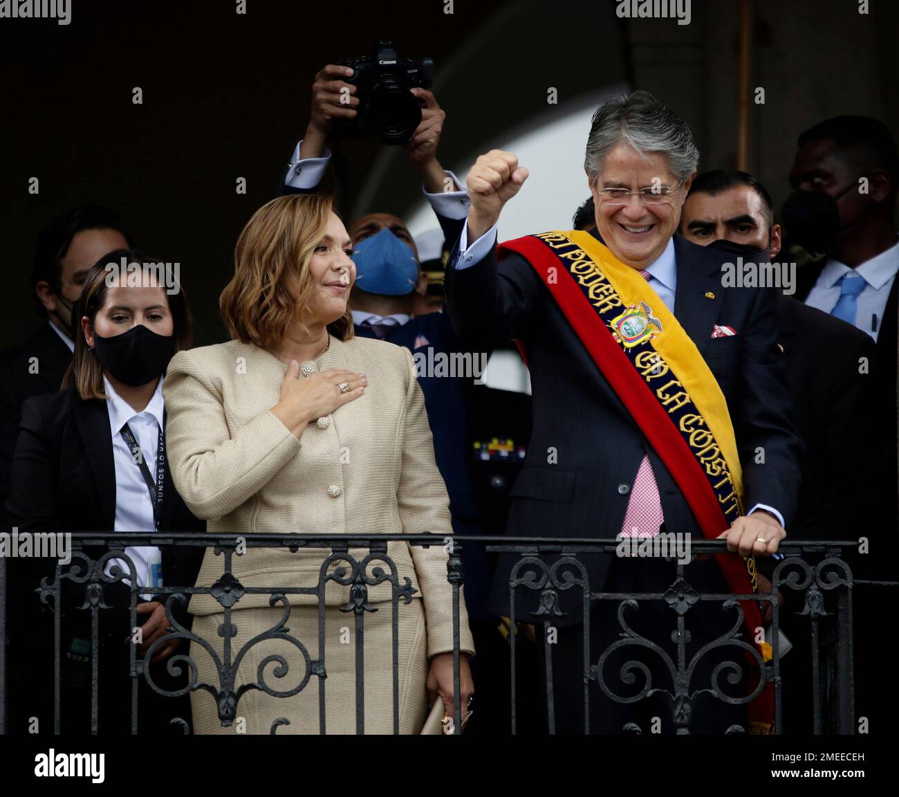 Ecuador's new President Guillermo Lasso, right, and first lady Maria de ...
