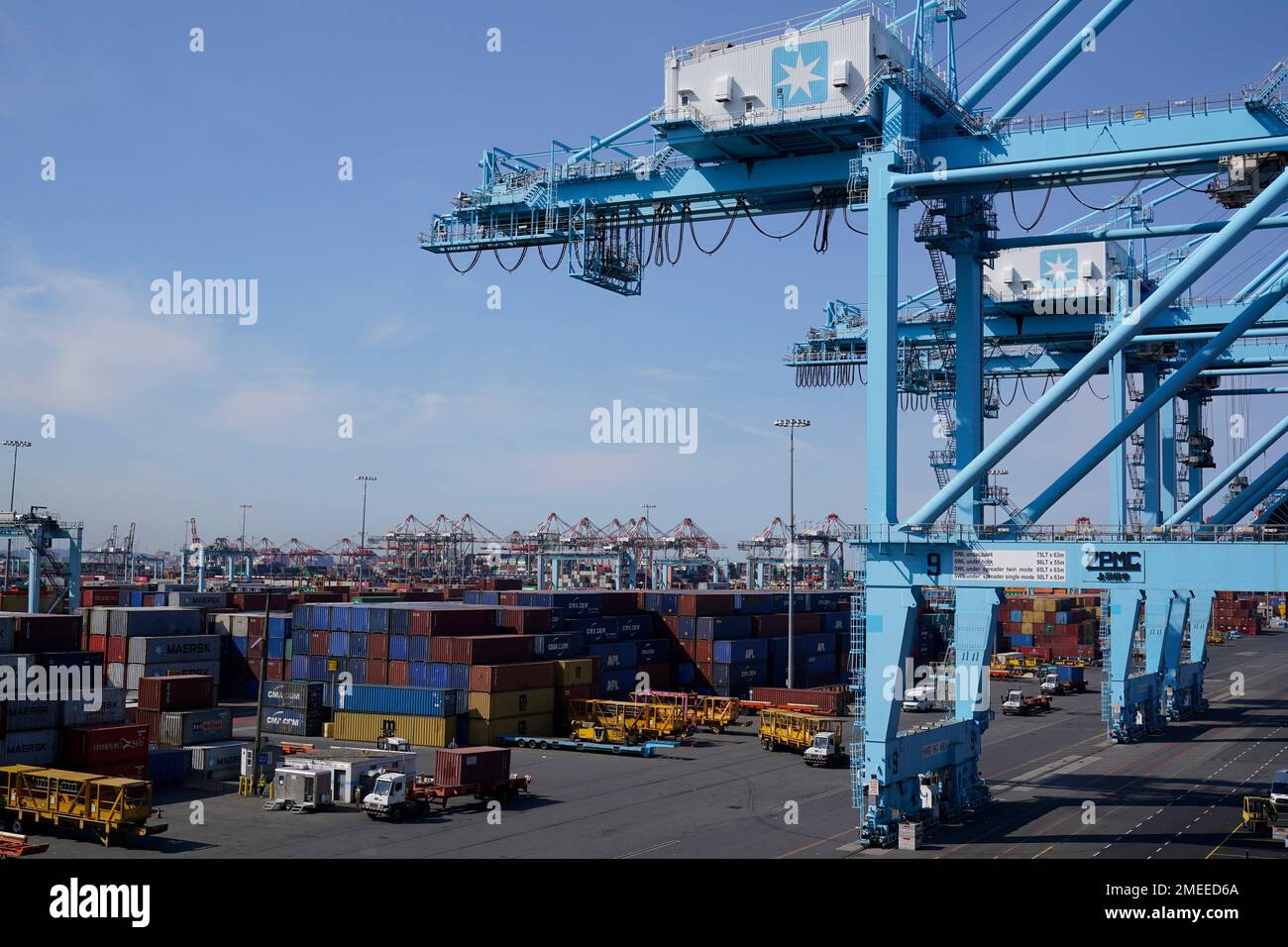 Shipping containers are stacked in the Port of New York and New Jersey ...