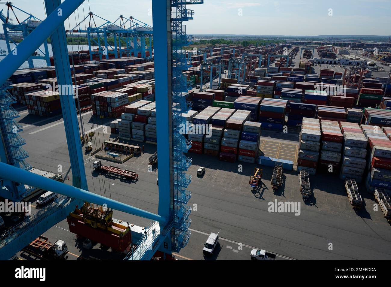 Shipping containers are stacked in the Port of New York and New Jersey ...