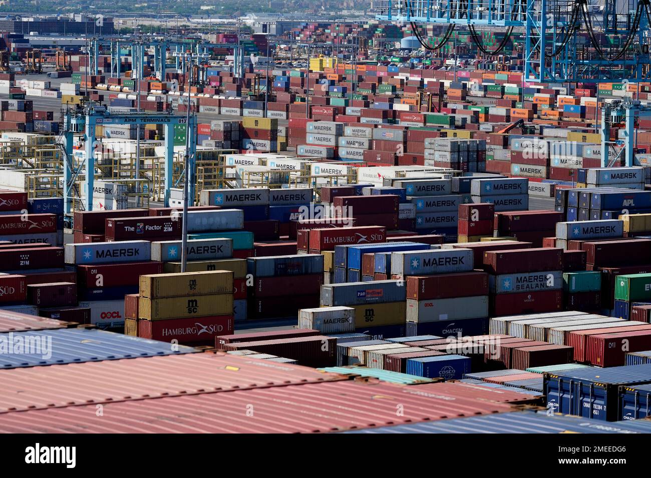 Shipping containers are stacked in the Port of New York and New Jersey ...