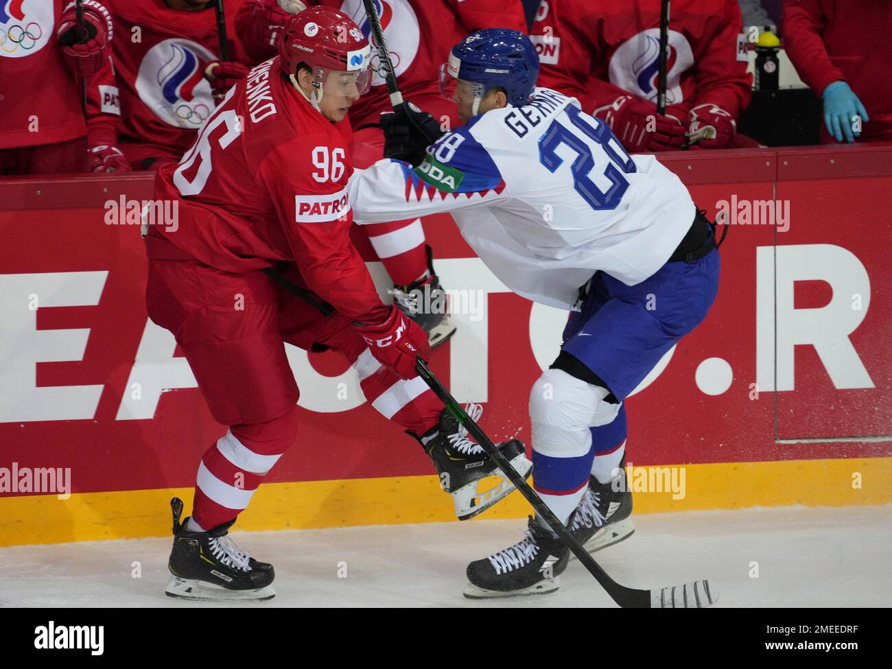 Martin Gernat of Slovakia, right, and Andrei Kuzmenko of Russia fight ...