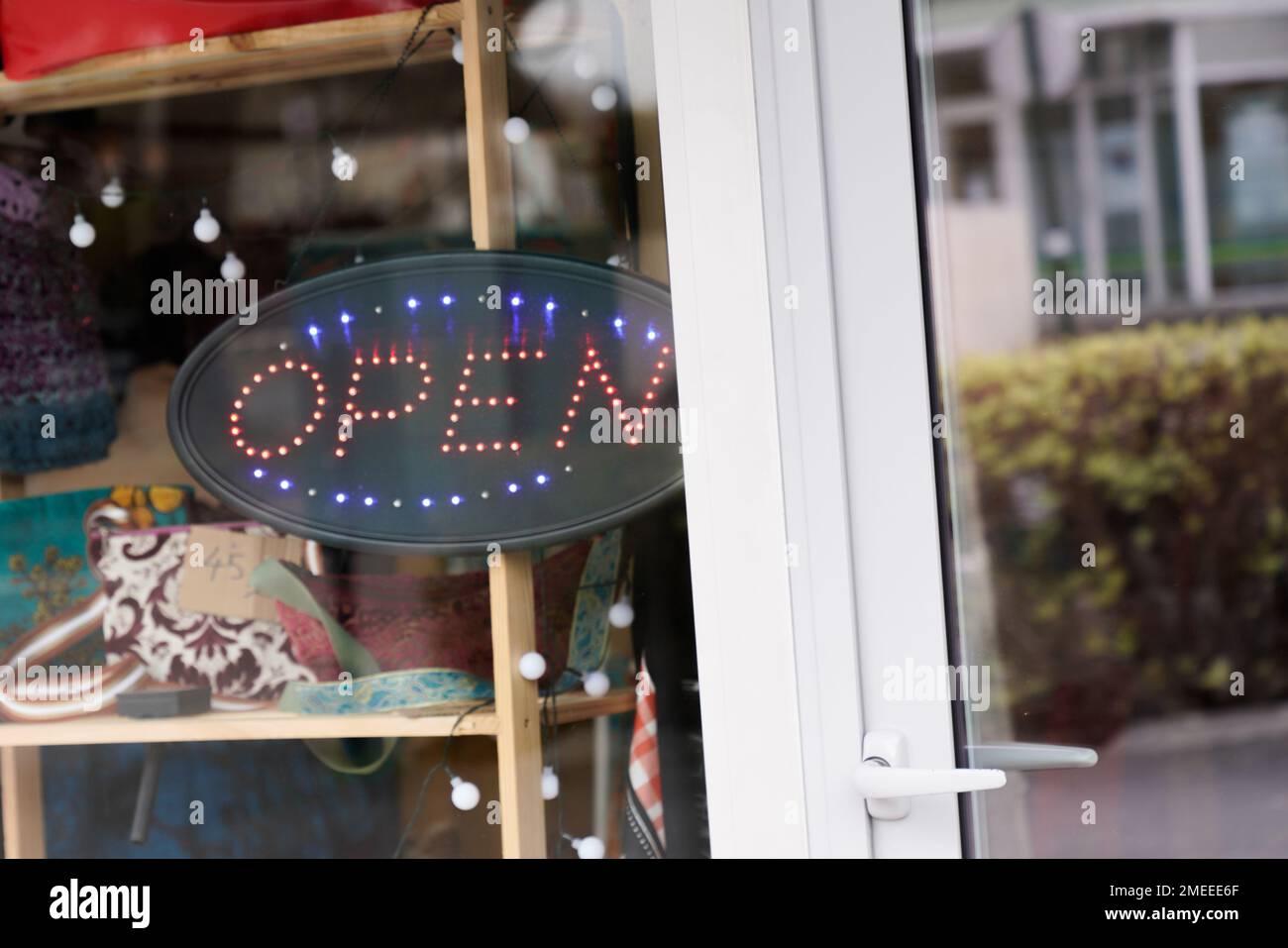 open boutique text sign board light neon on windows shop restaurant ...