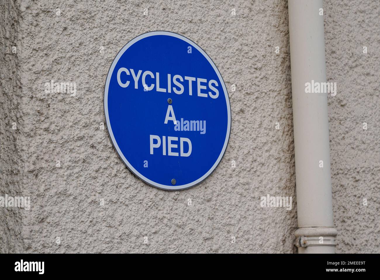 cyclistes a pied french text panel means foot on the ground cyclists ...