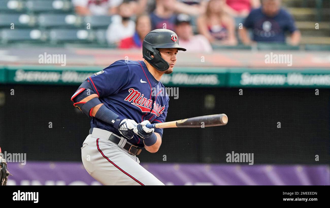 Minnesota Twins' Trevor Larnach bats against the Cleveland Indians in a ...