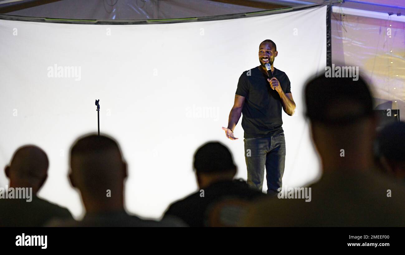 Mike Head, a comedian with Operation Laughter, does a comedy routine at ...