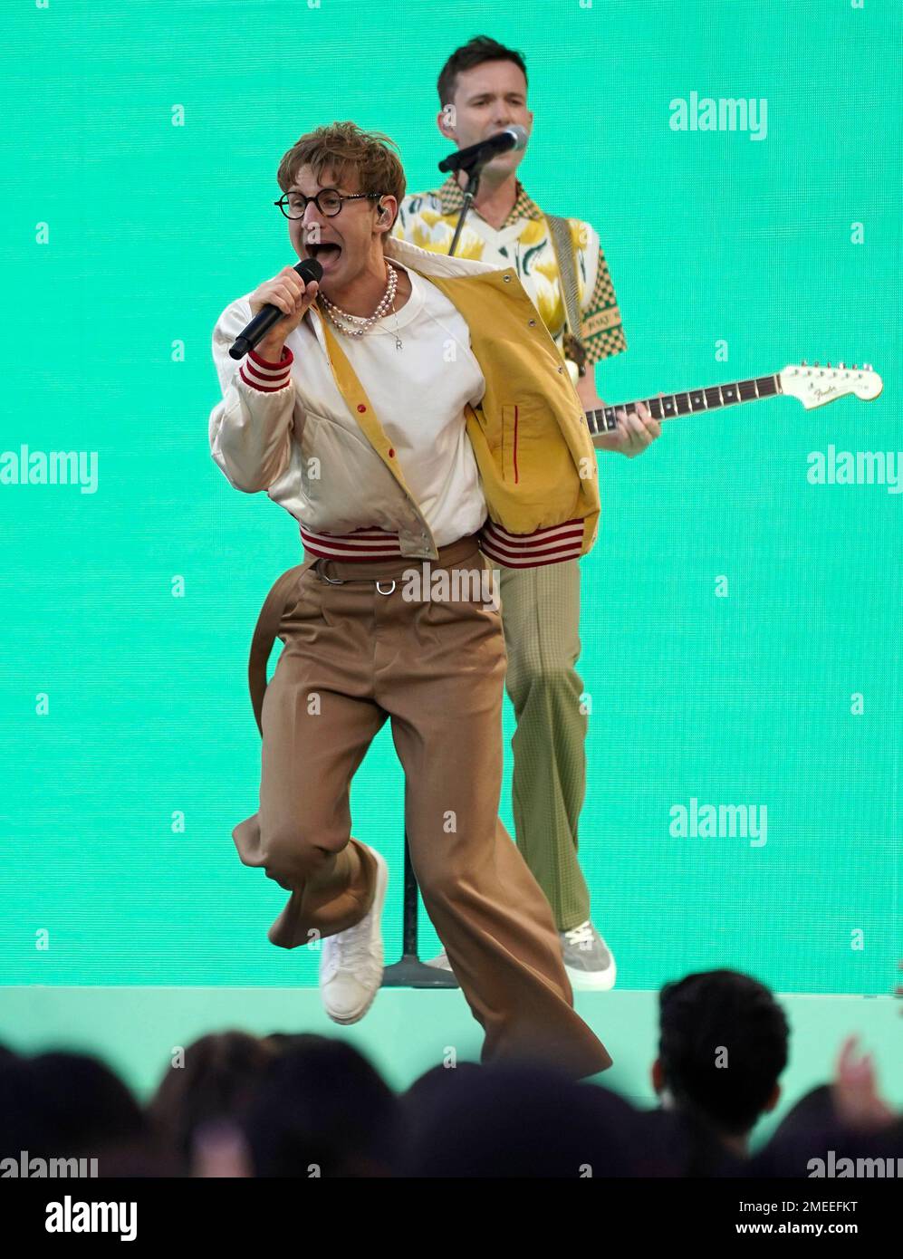 Dave Bayley, in front, and Drew MacFarlane, of Glass Animals, perform ...