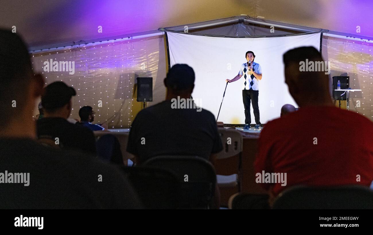 James Camacho, a comedian with Operation Laughter, does a comedy ...