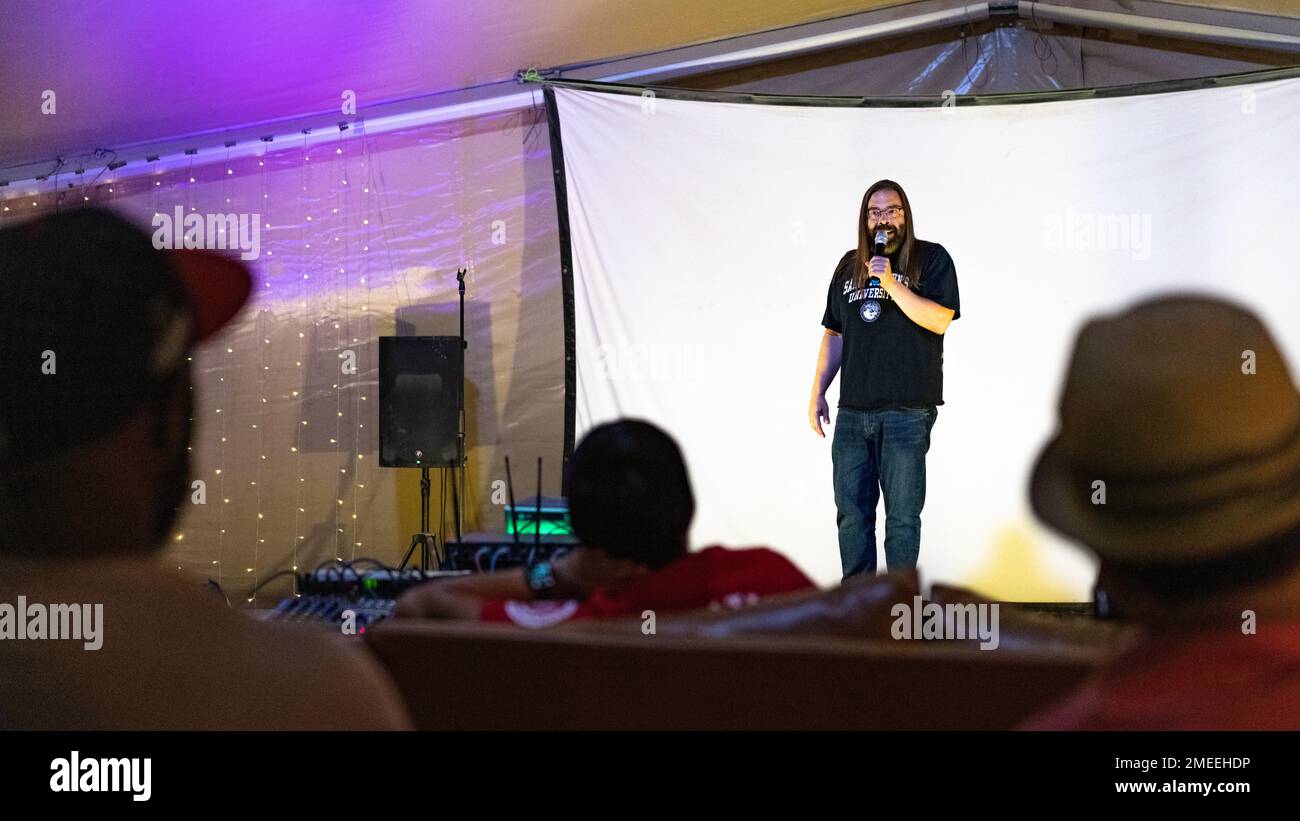 Gabe Rutledge, a comedian with Operation Laughter, does a comedy ...