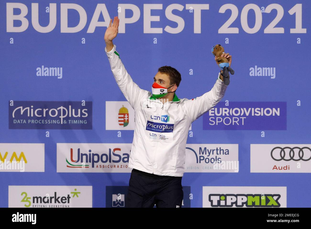 Hungary's Kristof Milak celebrates his gold medal in the 100m Butterfly ...