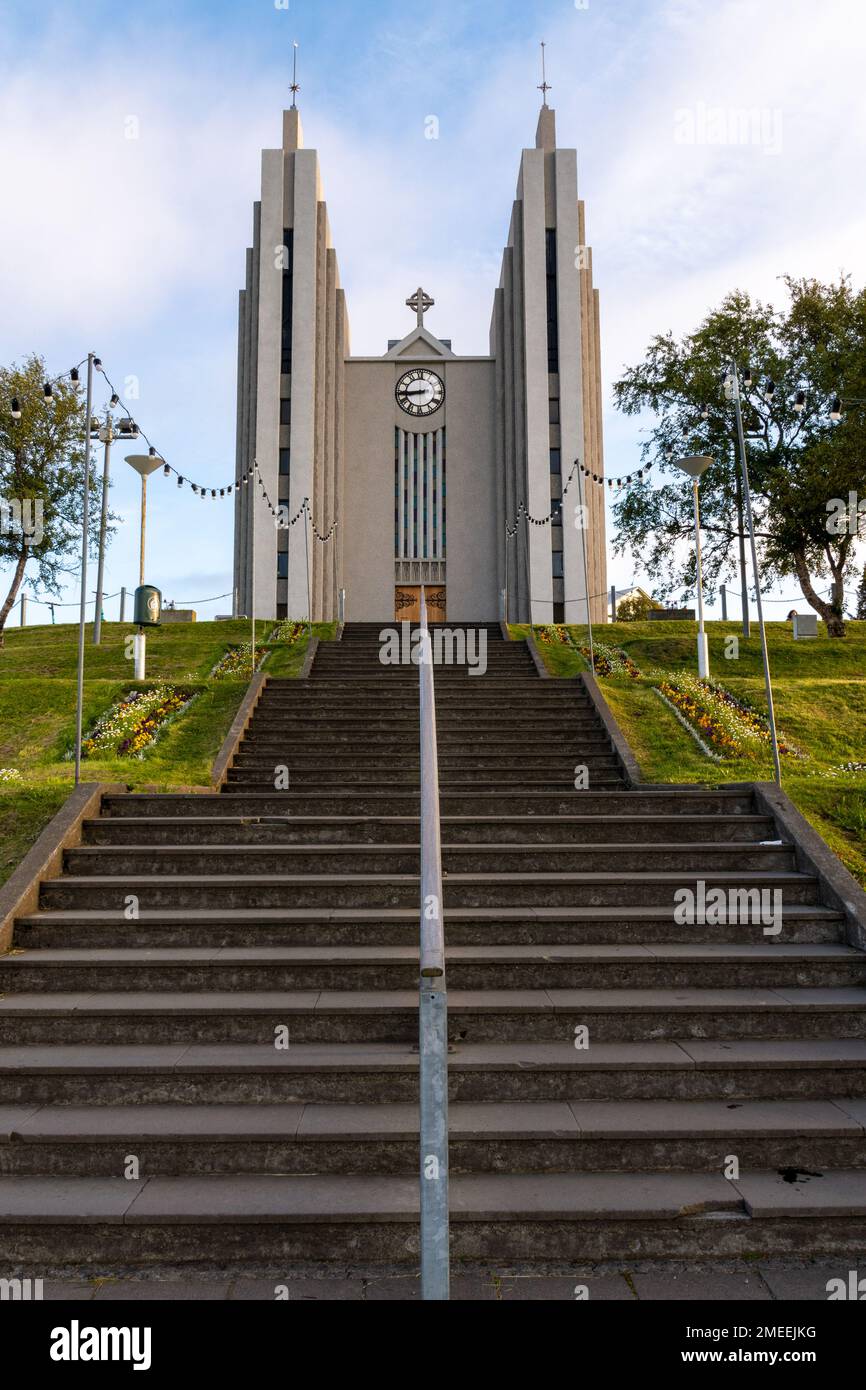 Akureyri, Iceland - July 24, 2022: Stairs in front of Akureyrarkirkja ...