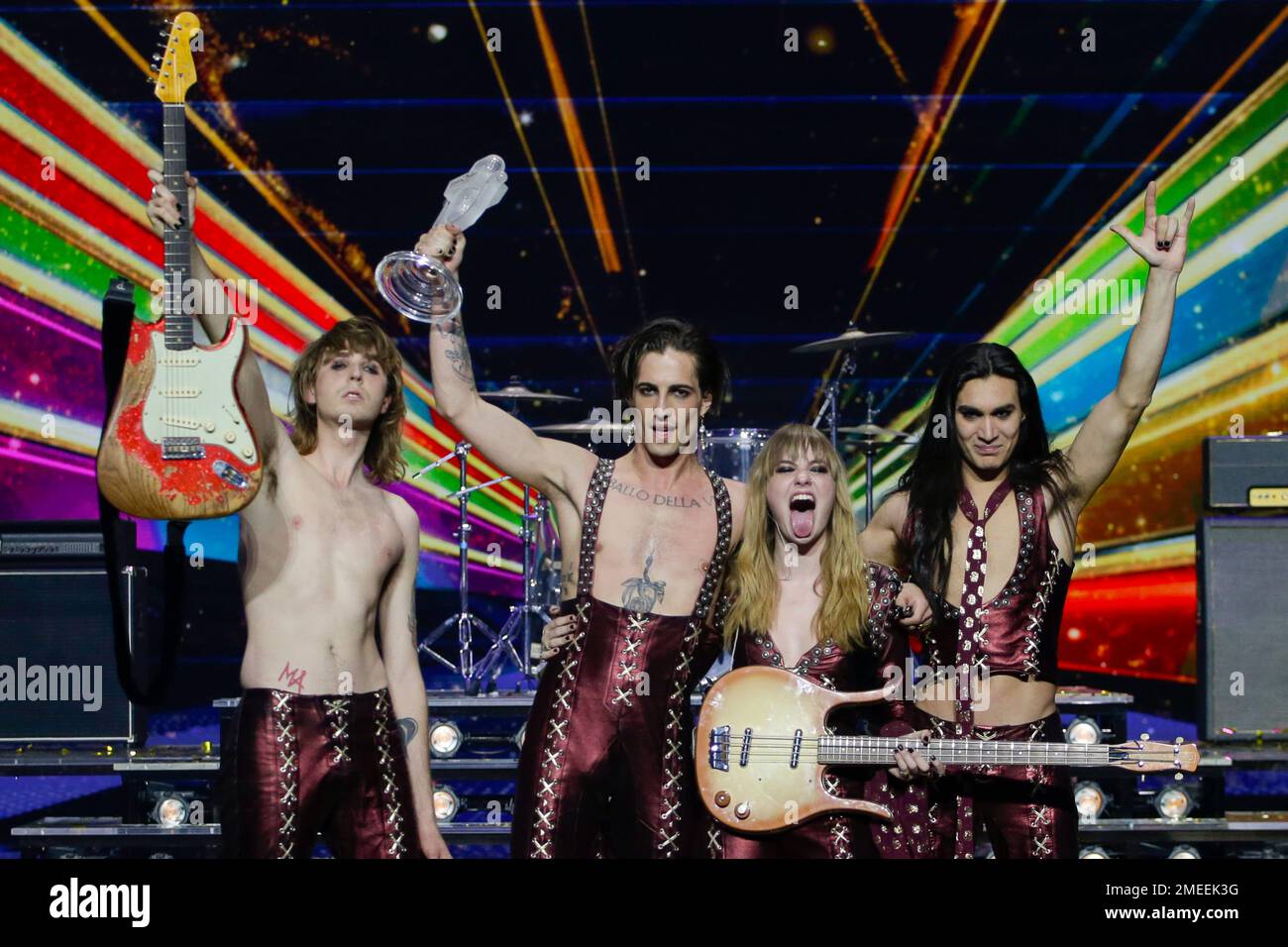 Members of the band Maneskin from Italy guitarist Thomas Raggi, from ...