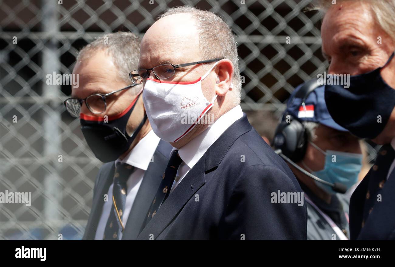 Prince Albert II of Monaco, center, arrives prior to the Monaco Grand ...