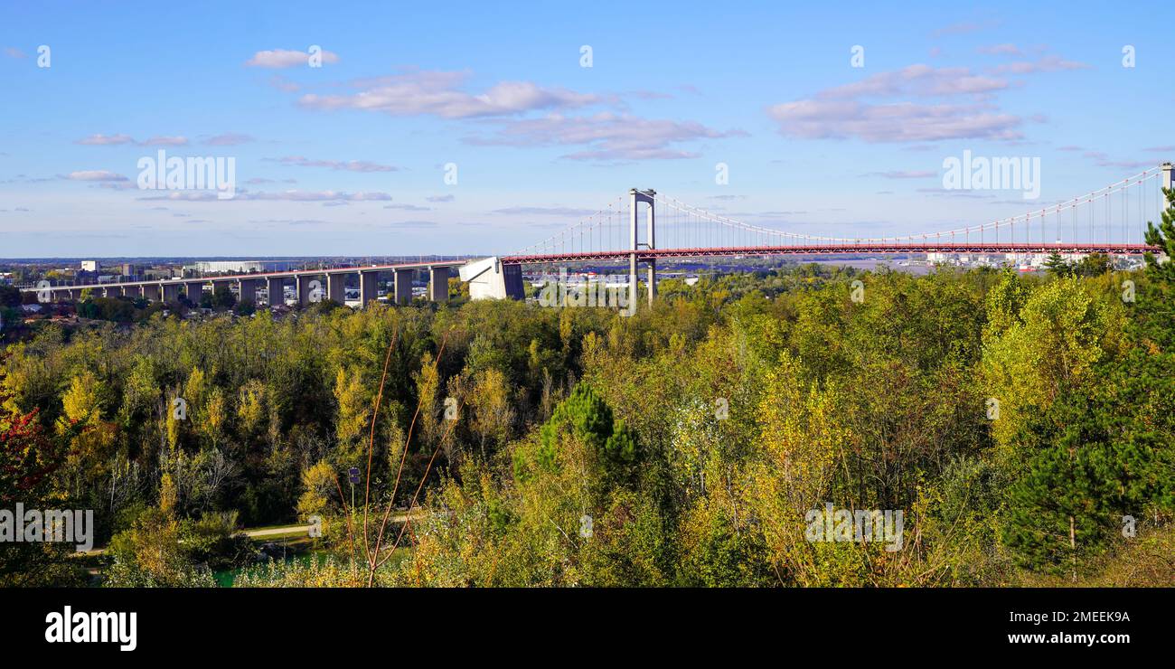 Bordeaux panoramic view from lormont city with river bridge pont d ...