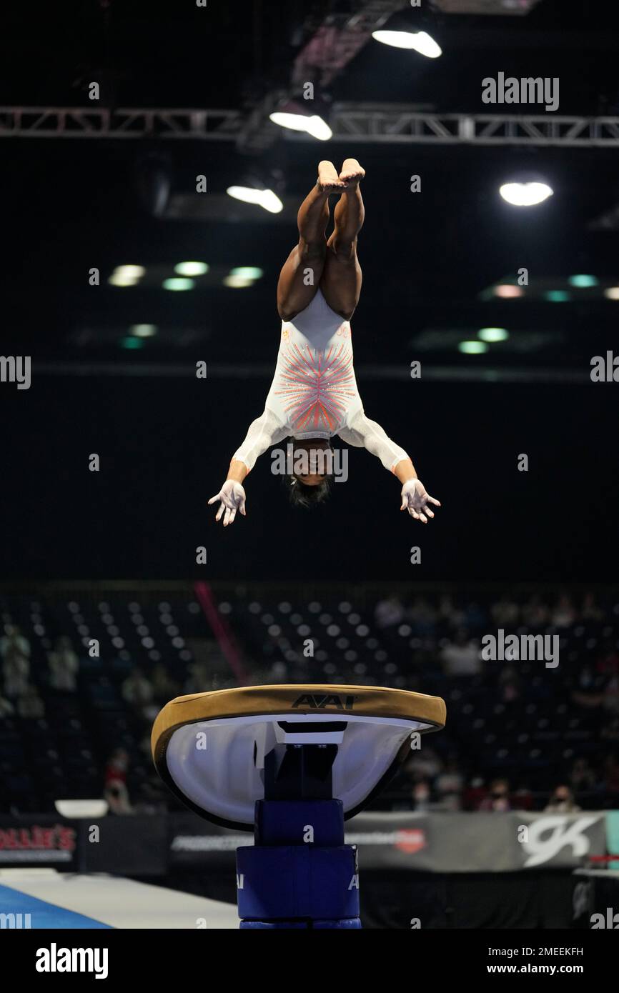 Simone Biles performs the vault during the U.S. Classic gymnastics ...