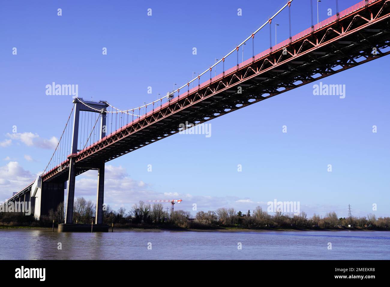 Pont d'Aquitaine french suspension bridge in bordeaux city river ...