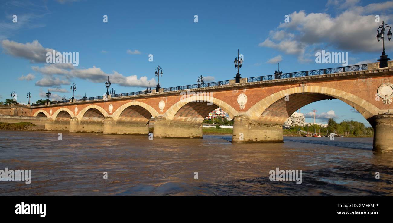View stone bridge french of the Pont de Pierre in Bordeaux city france ...