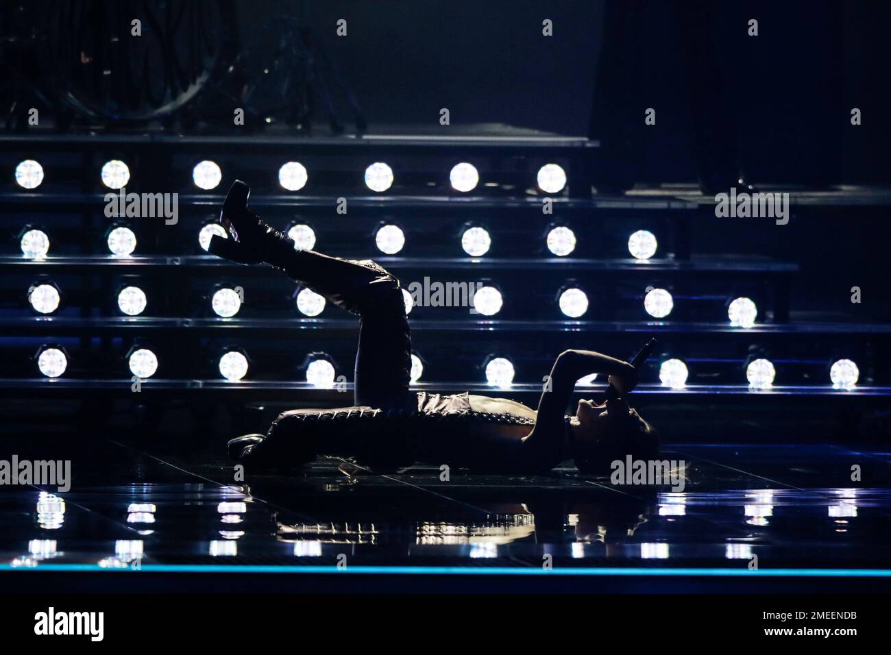 Lead vocalist Damiano David of the band Maneskin from Italy performs ...
