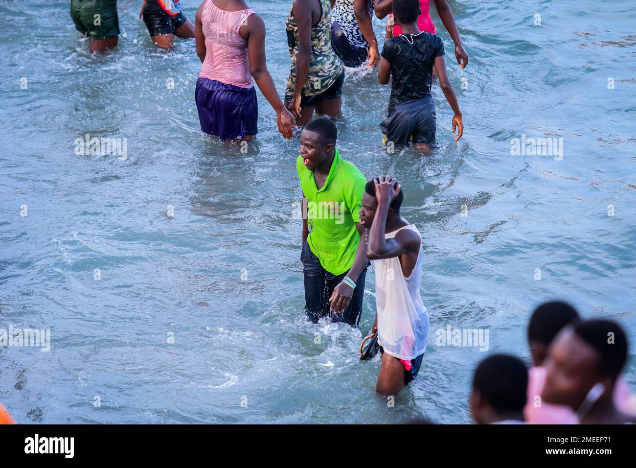 Local Ghana African People Swimming and having Fun in the warm Atlantic ...