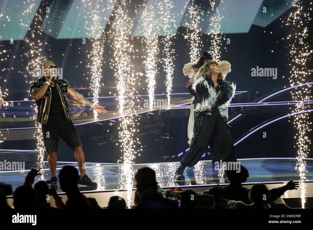 Senhit, right, from San Marino performs Adrenalina with rapper Flo Rida ...