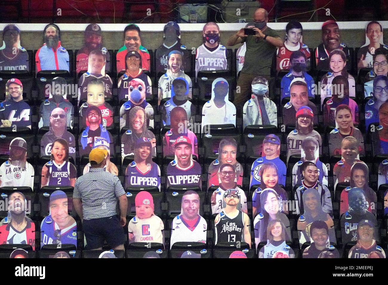 Fans stand among cardboard cutouts prior to Game 1 of an NBA basketball ...