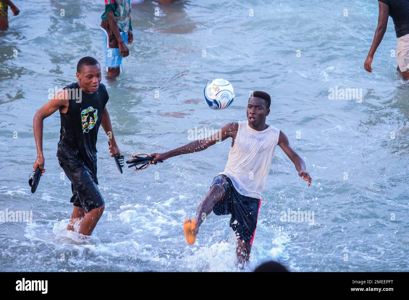 Local Ghana African People Swimming and having Fun in the warm Atlantic ...