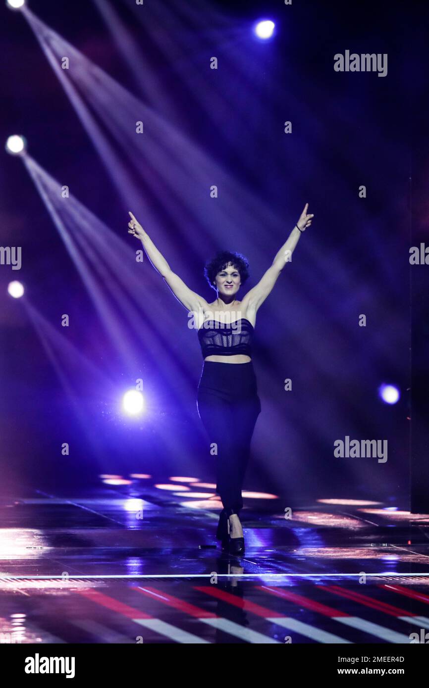 Barbara Pravi from France arrives onstage for the Grand Final of the ...
