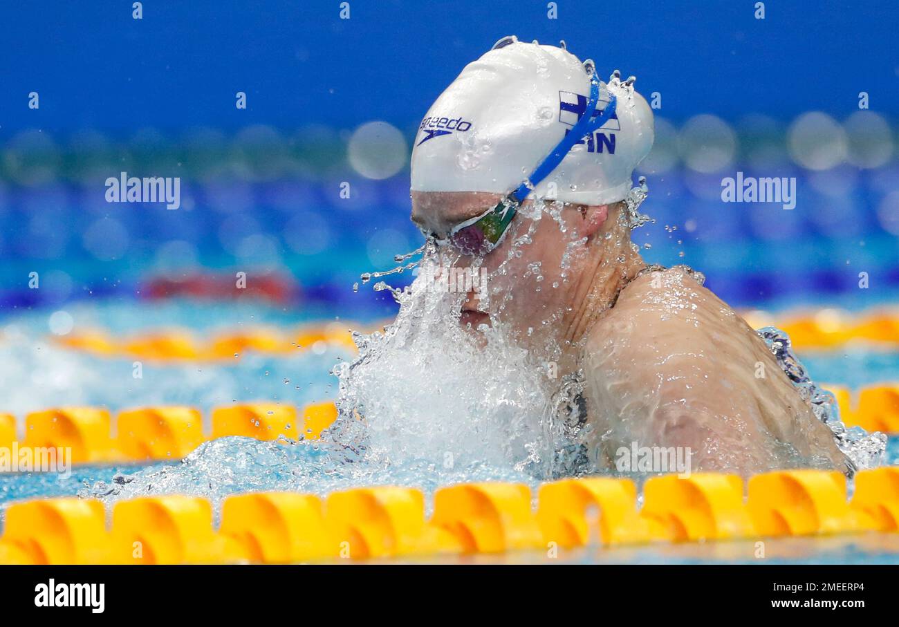 Finland's Ida Hulkko competes during the women's 50 meters breaststroke ...