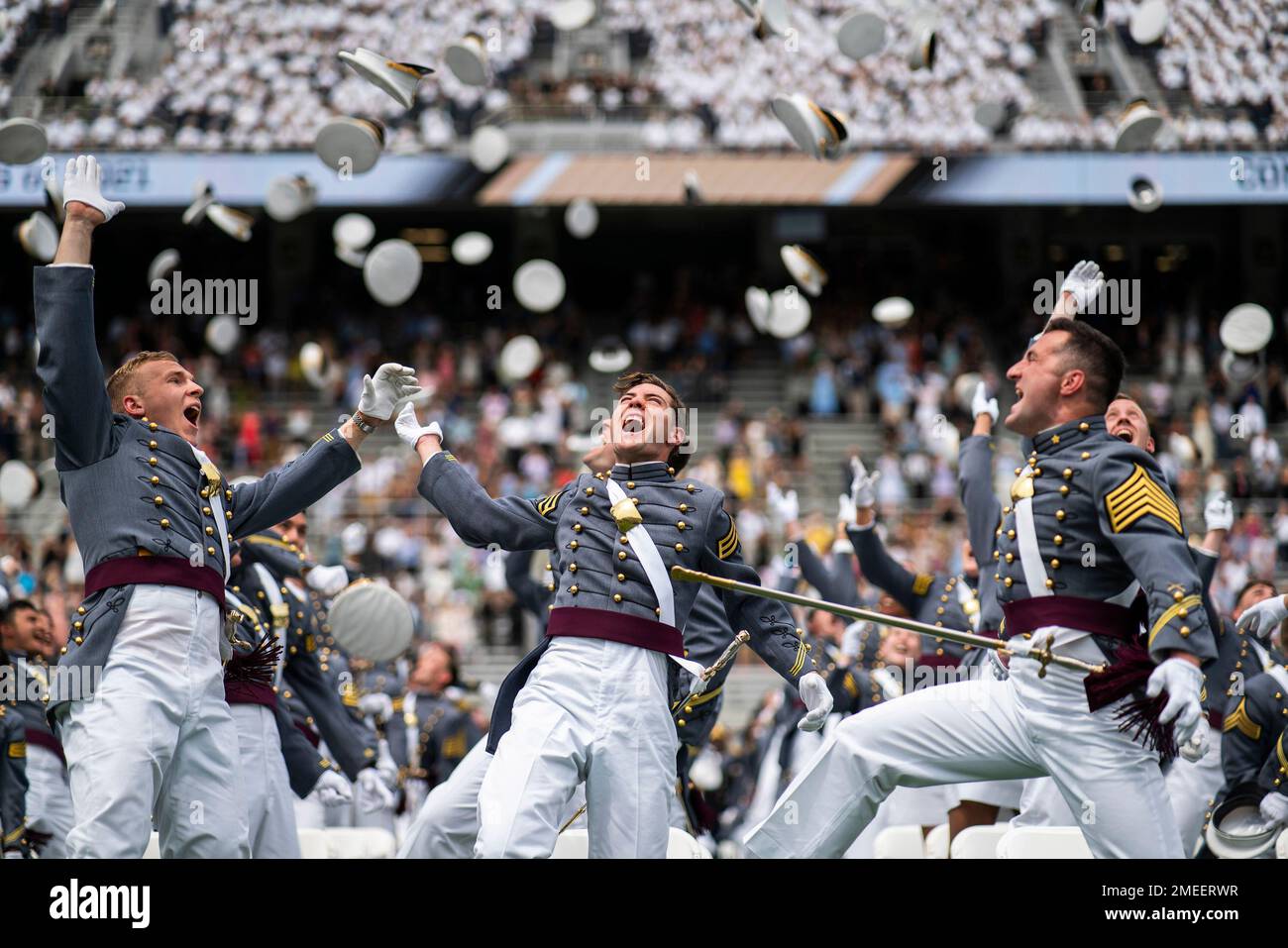United States Military Academy graduating cadets celebrate at the end ...