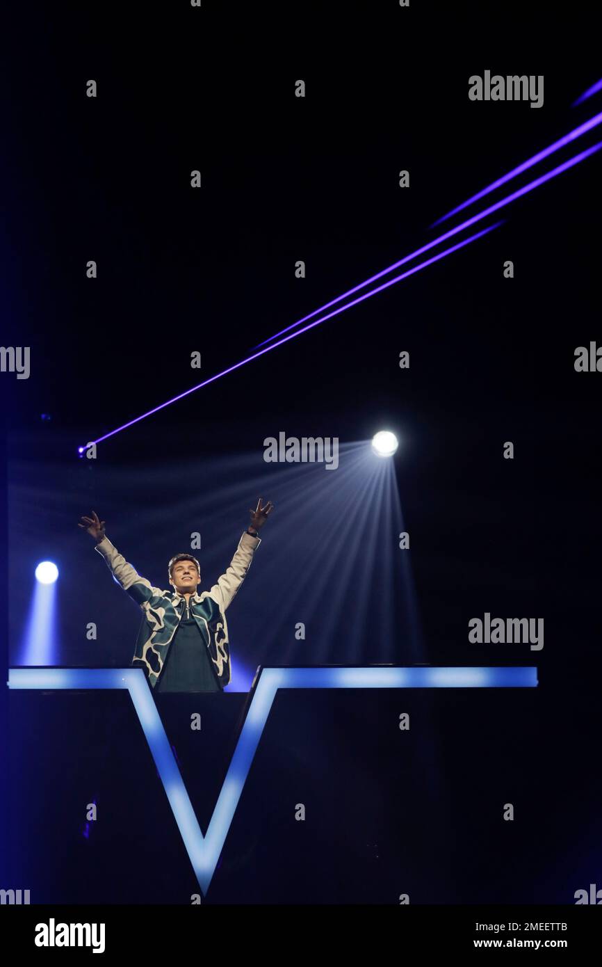 DJ Martin Garrix performs during rehearsals for the final of the ...